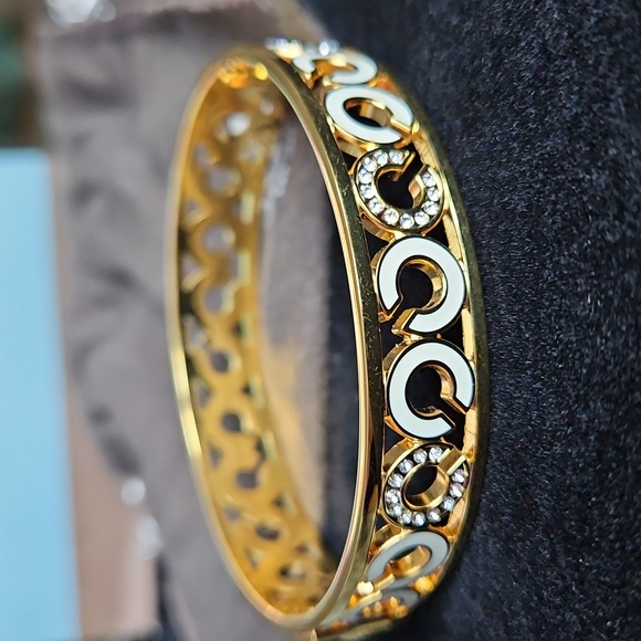 Coach | Jewelry | Coach Half Inch Pierced Crystal Monogram Gold Tone ...